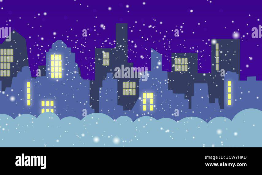 animation - cartoon . The city in the winter during the night Stock ...