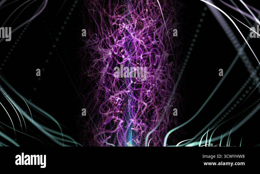 3d rendering background with twisted particle strings and optical ...