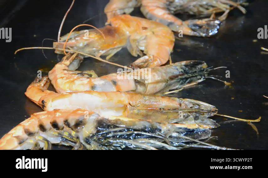 Large prawns cooking on a hot plate Stock Video Footage - Alamy