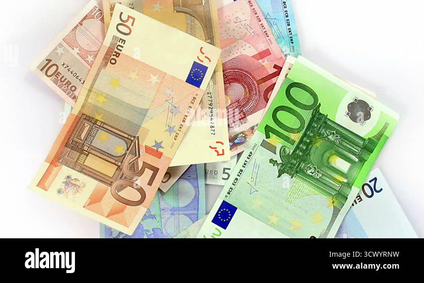 Expenses. Losing Money. Reverse motion of Euro banknotes falling ...