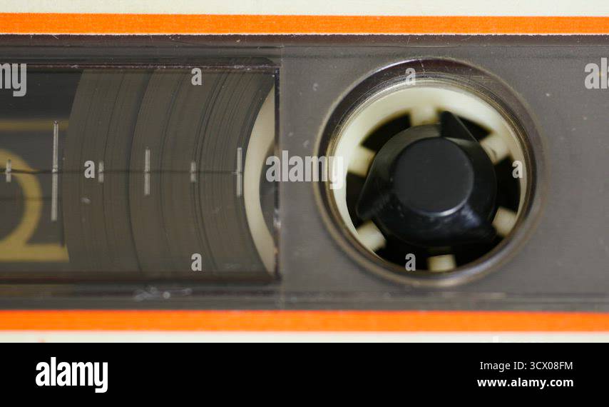 Close up of audio cassette tape in use sound recording in a cassette ...