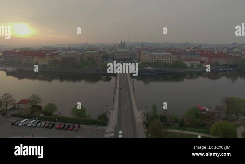 Flying over river to Jan Palach Square in Prague Stock Video Footage ...