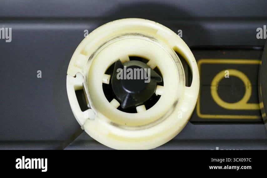 Magnetic tape reel starts fast forwarding. Old retro audio recorder ...