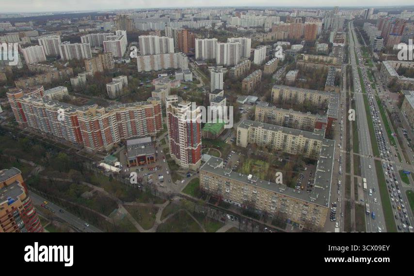 Flying over Moscow and Leninsky Avenue Stock Video Footage - Alamy