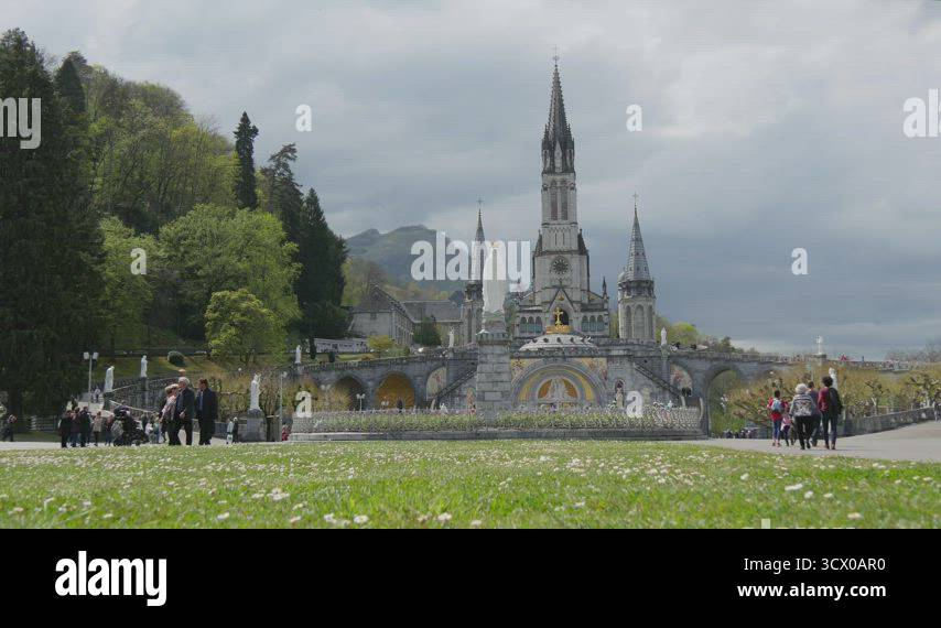 FRANCE, LOURDES. View of the cathedral in Lourdes, France Stock Video ...