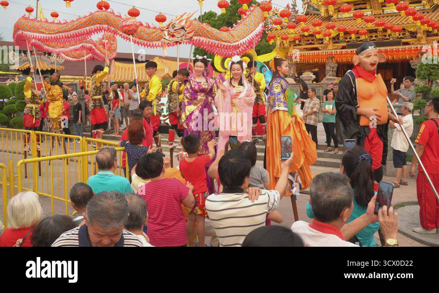 Dragon dance stilt walk perform at chinese temple Stock Video Footage ...