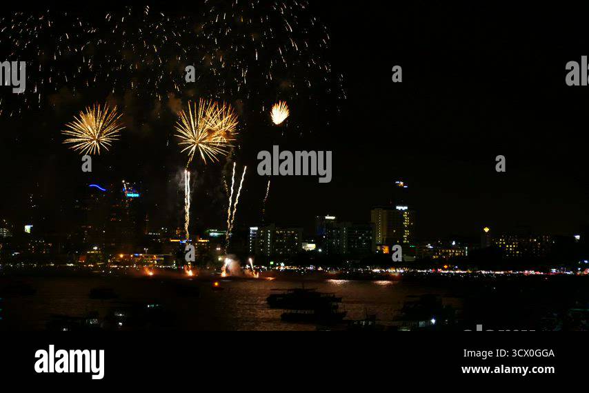 4K footage of real fireworks festival in the sky for celebration at ...