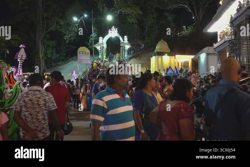 Entrance of stair toward the top of Waterfall Temple during Thaipusam ...