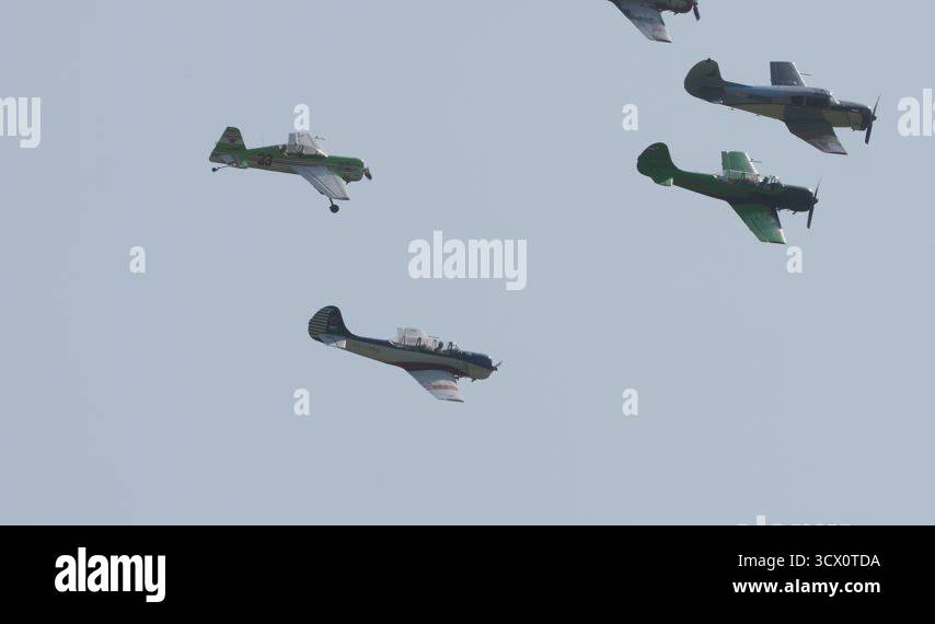 Sport planes Yakovlev family performance group aerobatic flight Stock ...
