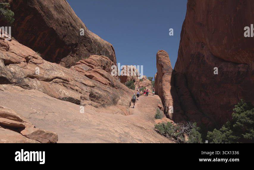 Steep climb past Landscape Arch. Arches National Park in Moab, Utah ...