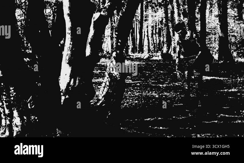 Animation of walking zombie in the wood in cartoon style black & white ...