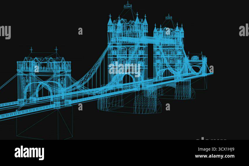 3D Animation of wire frame Bridge on black background Stock Video ...