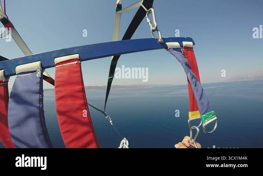 Amazing parasailing over Adriatic sea Croatia. First person view of ...