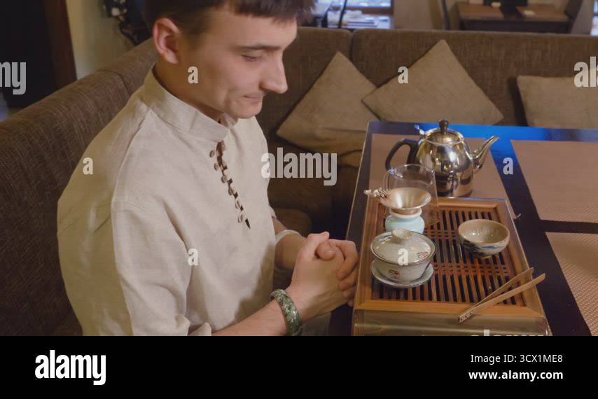 Tea master sniffing tea leaves in chahai before japanese tea ...