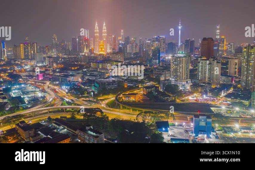 Kuala Lumpur city center view during dawn overlooking the city skyline ...