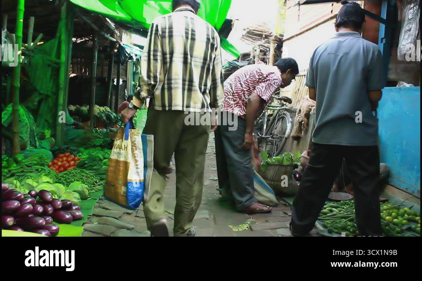 Morning Bazaar Walking Tour video. City people shopping on early ...