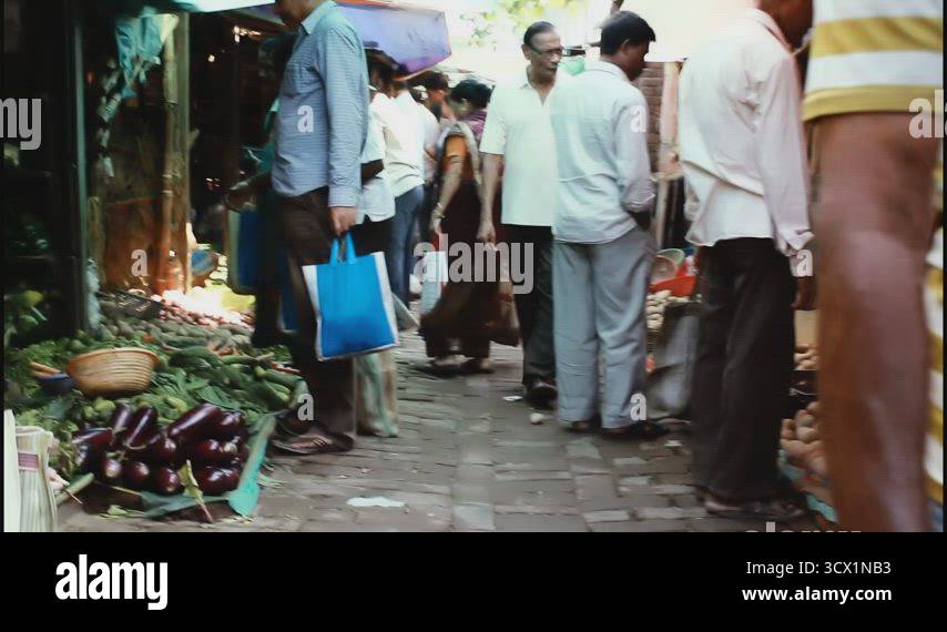 Morning Bazaar Walking Tour video. City people shopping on early ...