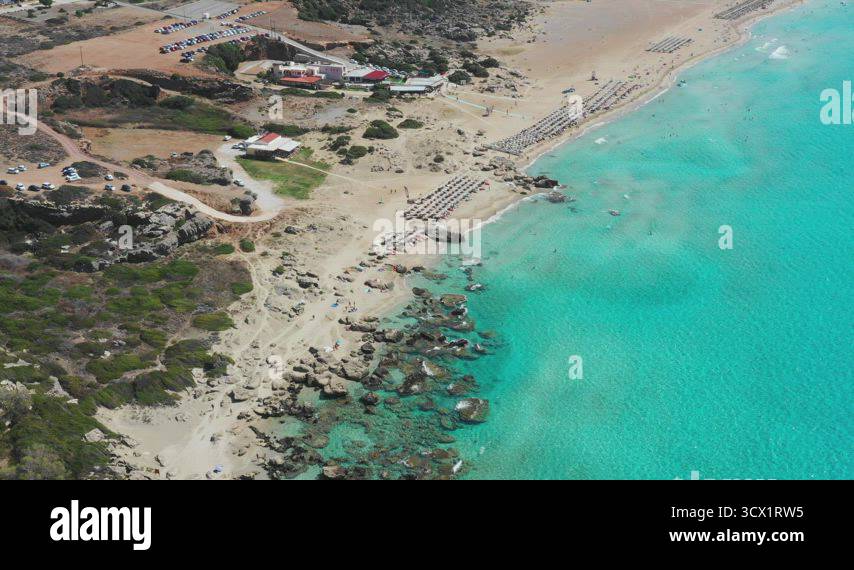 Aerial top view Falassarna beach in Crete, Greece, Falassarna beach is ...