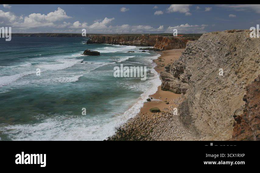 Panorama view of Praia do Tonel (Tonel beach) in Cape Sagres, Algarve ...