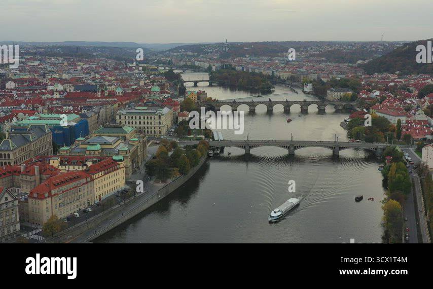 Prague, Czech Republic panorama with historic Charles Bridge and Vltava ...