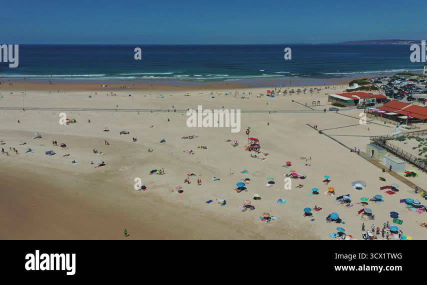 Aerial view of island Baleal naer Peniche on the shore of the ocean in ...
