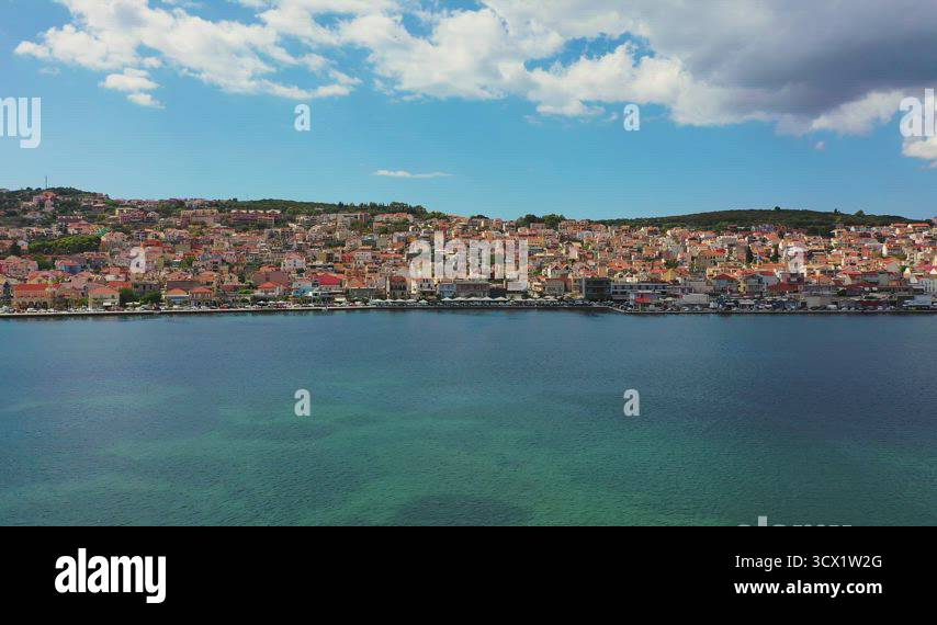 Aerial drone video of Argostoli (Argostolion), famous city and capital ...
