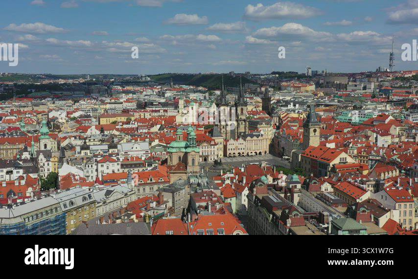 Prague beautiful panoramic sunny aerial drone view above Prague Old ...