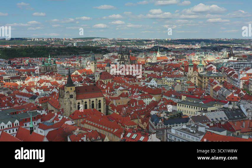 Prague beautiful panoramic sunny aerial drone view above Prague Old ...