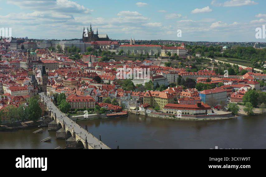 Prague scenic spring aerial view of the Prague Old Town pier ...
