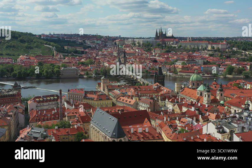 Prague scenic spring aerial view of the Prague Old Town pier ...