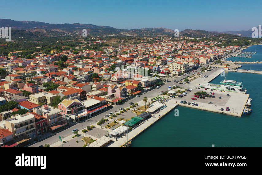 Lixouri is the second largest city of Kefalonia, Greece. Aerial view of ...