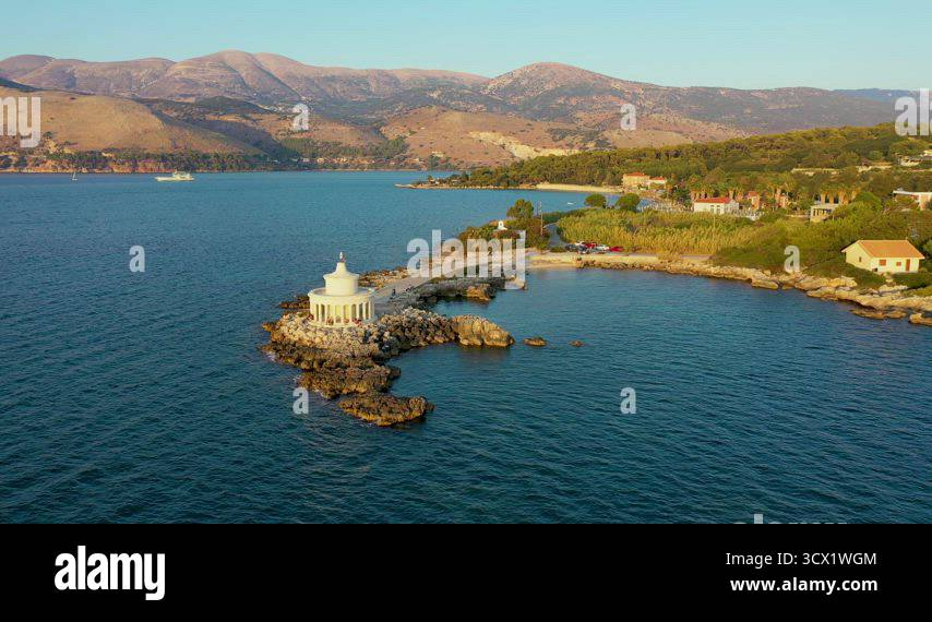 Aerial view of Lighthouse of Saint Theodore in Lassi, Argostoli ...