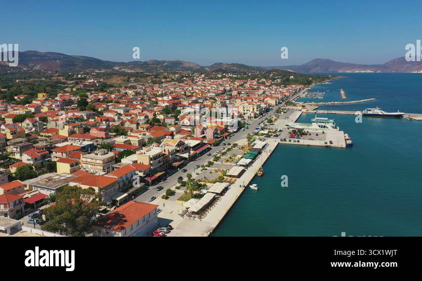 Lixouri is the second largest city of Kefalonia, Greece. Aerial view of ...