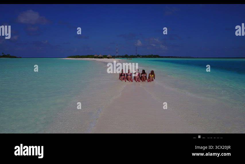 Young beauty models on vacation enjoying life on beach on summer white ...