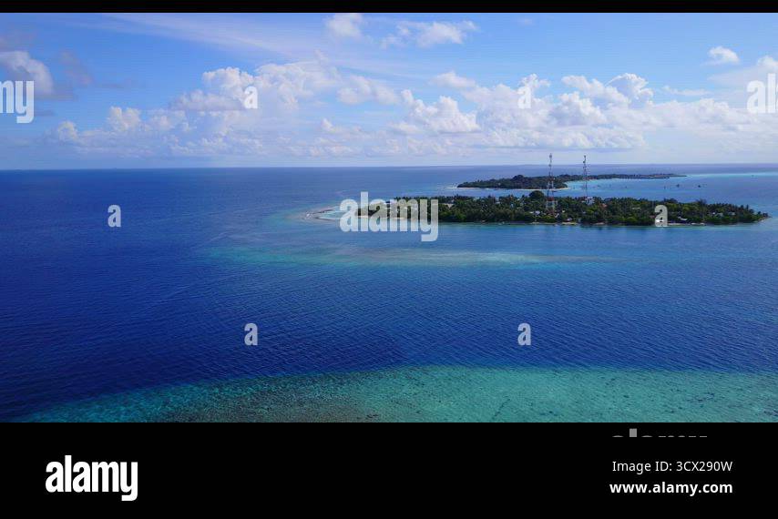 Tropical drone tourism shot of a white paradise beach and aqua blue ...