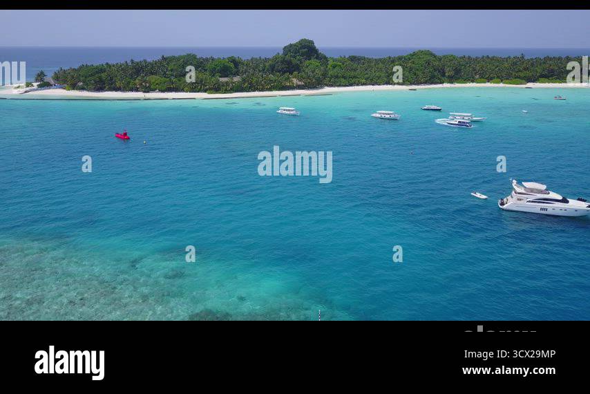Natural overhead island view of a summer white paradise sand beach and ...