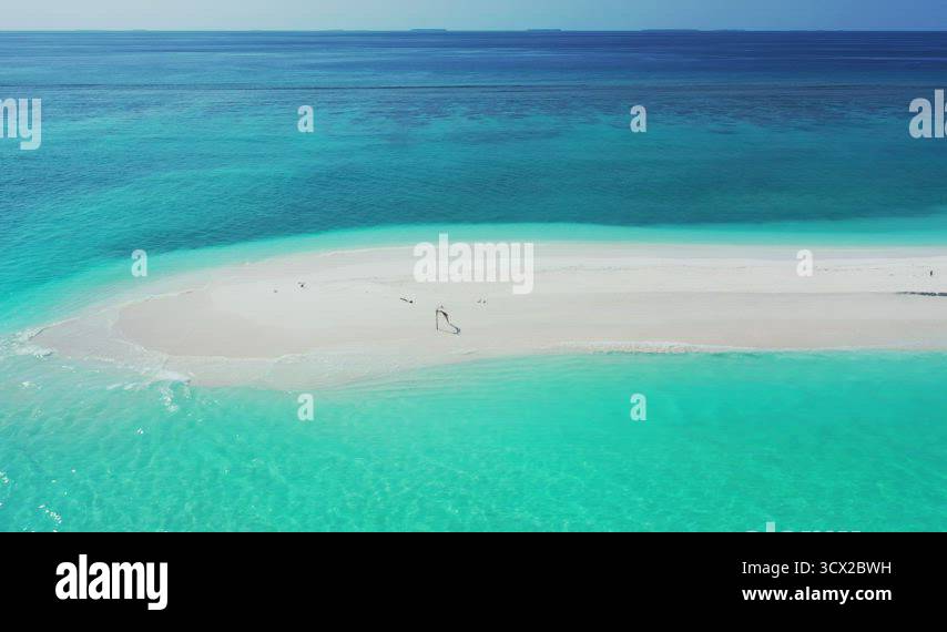 Tropical drone island view of a white paradise beach and aqua blue ...