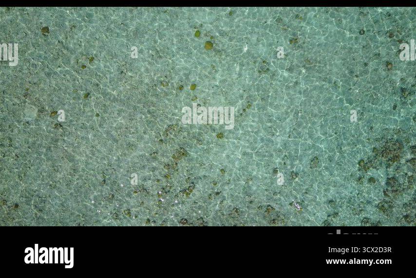 Daytime above tourism shot of a white sand paradise beach and turquoise ...