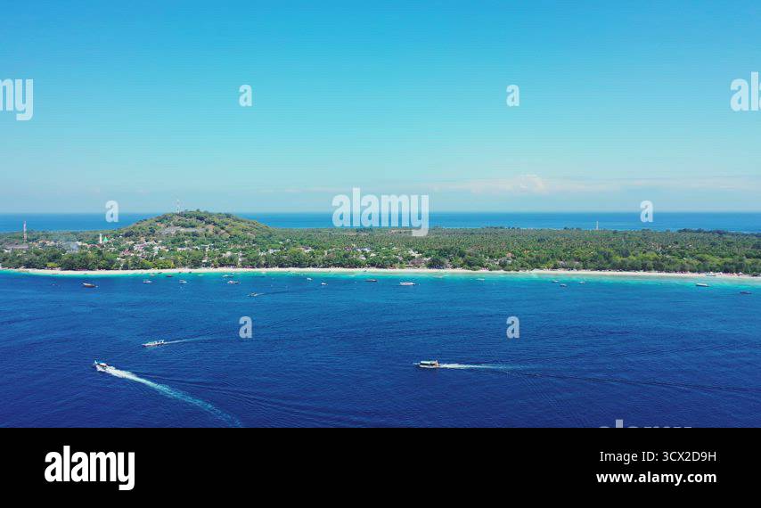 Beautiful aerial clean view of a white paradise beach and aqua blue ...