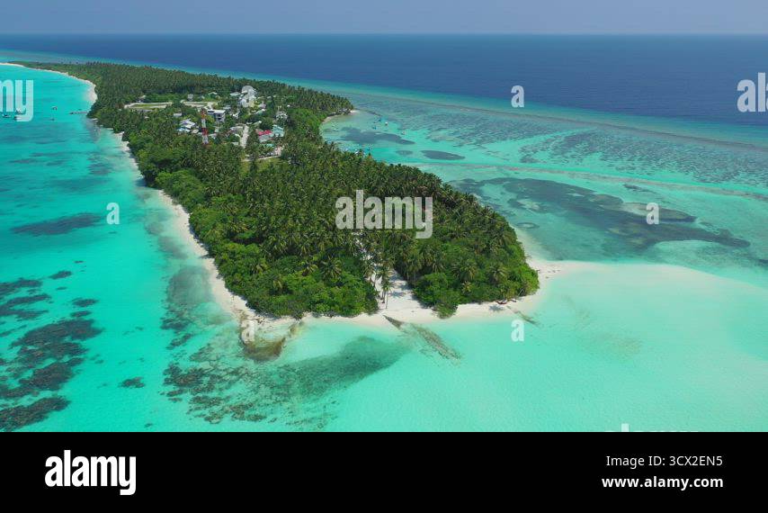 Natural fly over abstract view of a white sandy paradise beach and blue ...