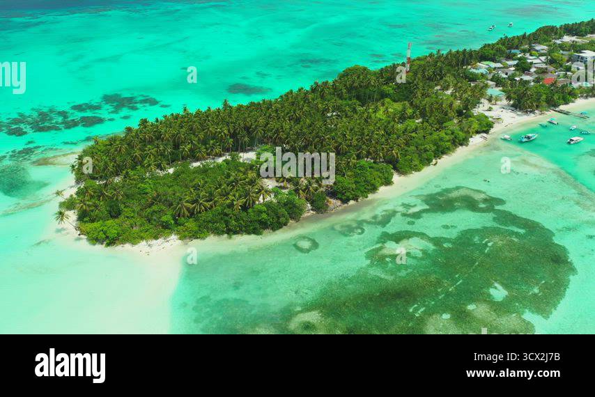 Daytime birds eye clean view of a summer white paradise sand beach and ...
