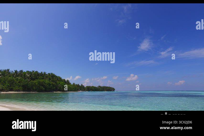 Natural aerial island view of a white sand paradise beach and blue ...