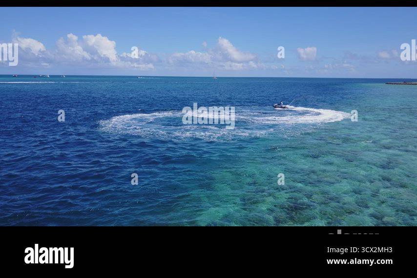 Tropical fly over clean view of a white paradise beach and aqua ...