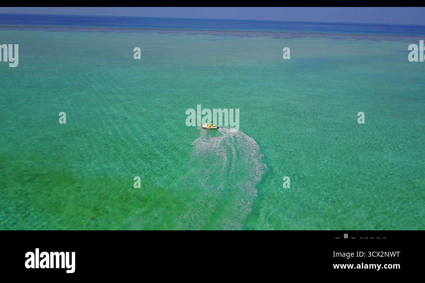 Natural above island view of a paradise sunny white sand beach and blue ...