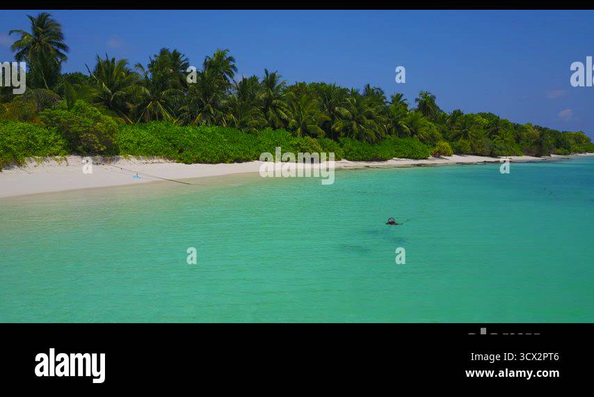 Beautiful birds eye island view of a sandy white paradise beach and ...