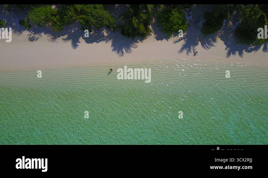 Beautiful overhead clean view of a white paradise beach and blue sea ...