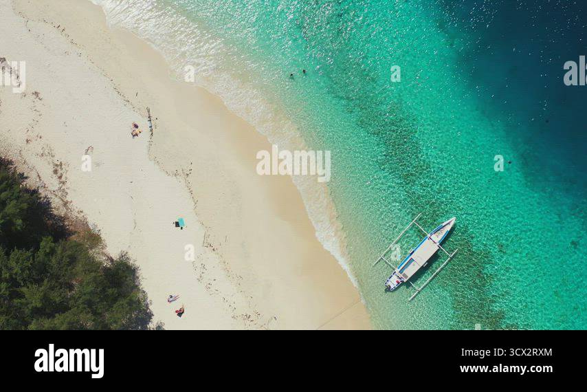 Daytime drone abstract view of a summer white paradise sand beach and ...