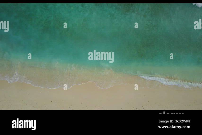 Tropical drone copy space shot of a sandy white paradise beach and aqua ...