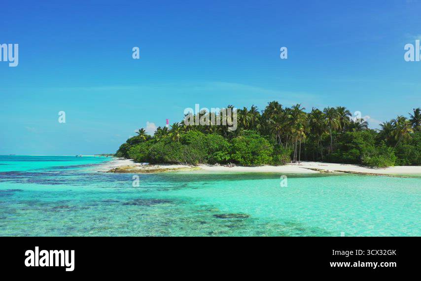 Natural overhead island view of a sunshine white sandy paradise beach ...