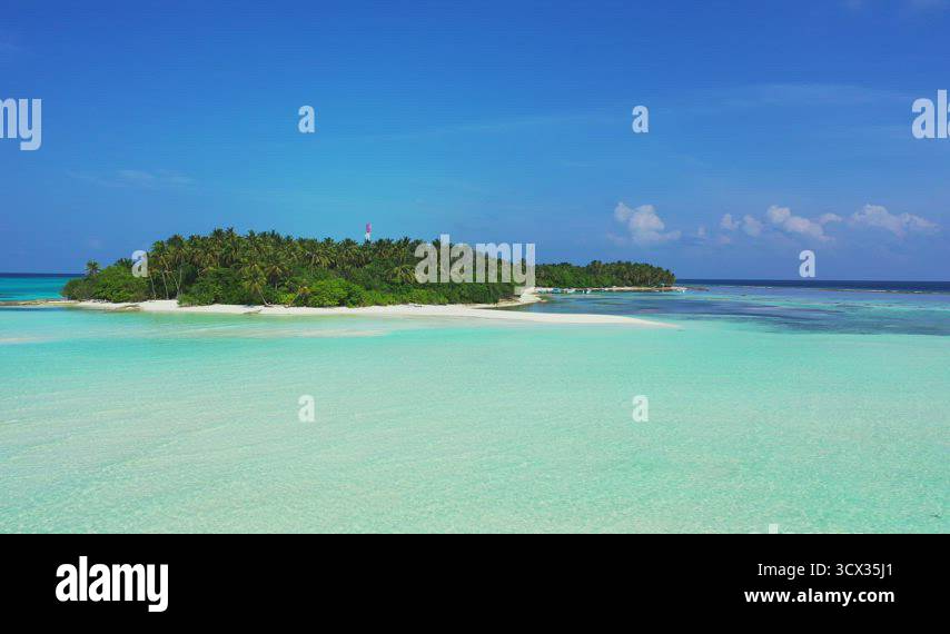 Luxury aerial island view of a sunshine white sandy paradise beach and ...